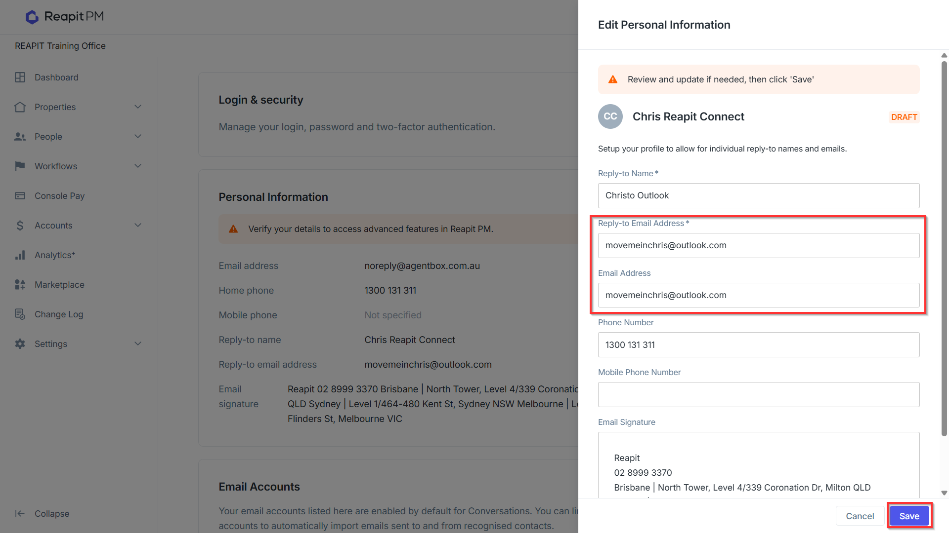 Conversations - Connecting your Outlook Account to Reapit PM