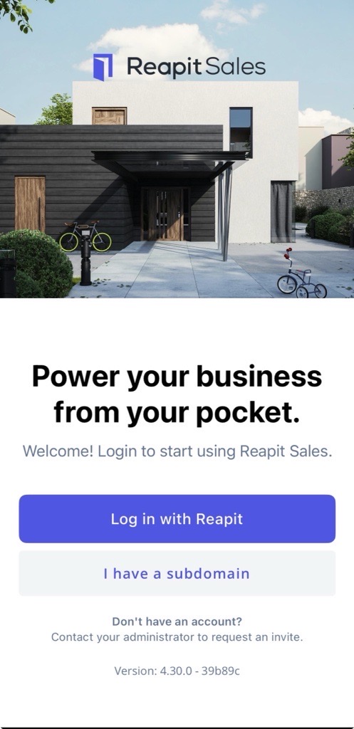 Reapit Sales App Login - First Time Login using Reapit Connect.