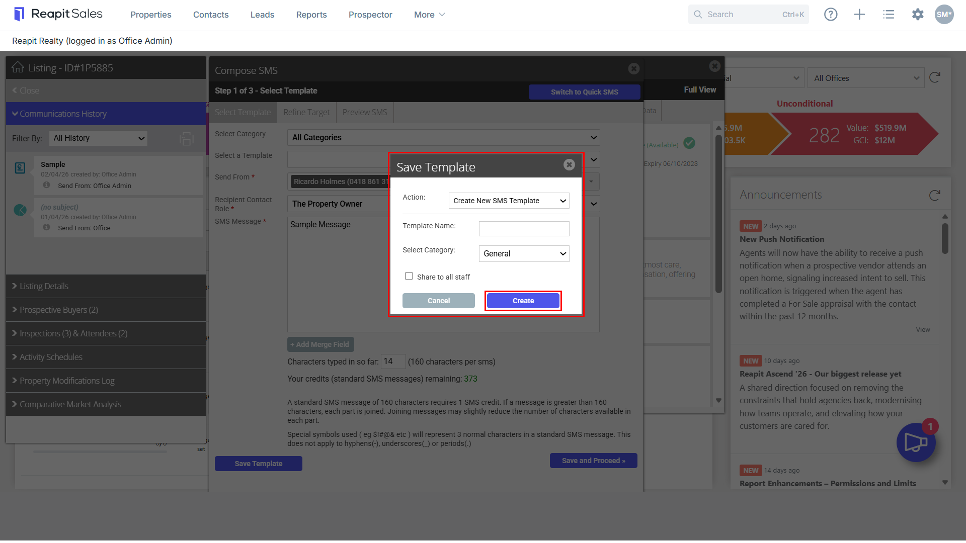 Create SMS Template